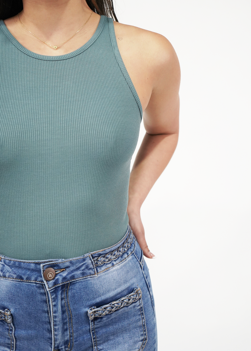 Allie Halter Neck Ribbed Knit Bodysuit Emerald Green – Self Esteem